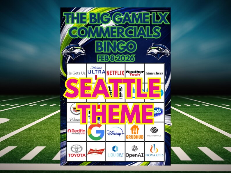 Super Big Game Commercials Bingo - 2026 Bowl Ads Game - Football Watch ...