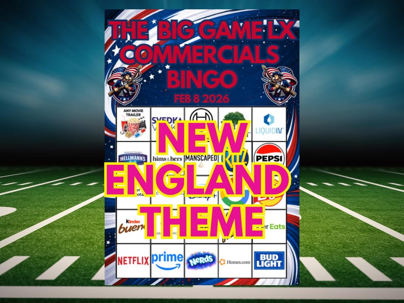 Super Big Game Commercials Bingo - 2026 Bowl Ads Game - Football Watch ...
