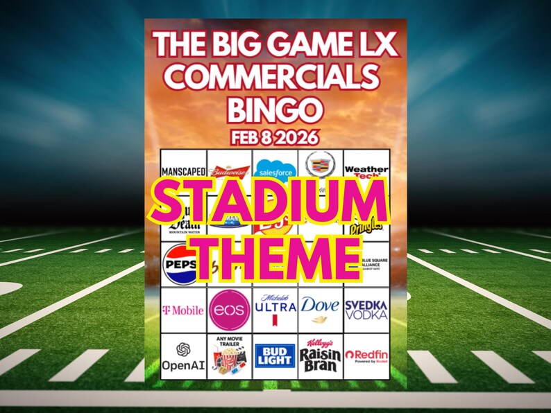 Super Big Game Commercials Bingo - 2026 Bowl Ads Game - Football Watch ...