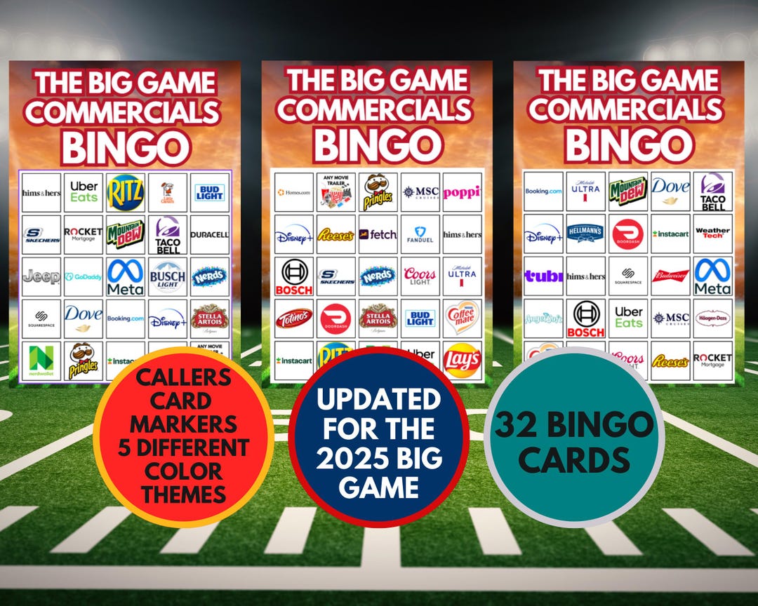 Big Game Commercial Bingo - Commercials Bingo - Football Bingo ...