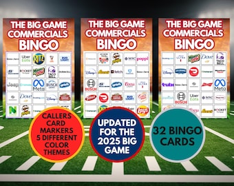 Big Game Commercial Bingo, Super Commercials Bowl Bingo, Football Bingo ...
