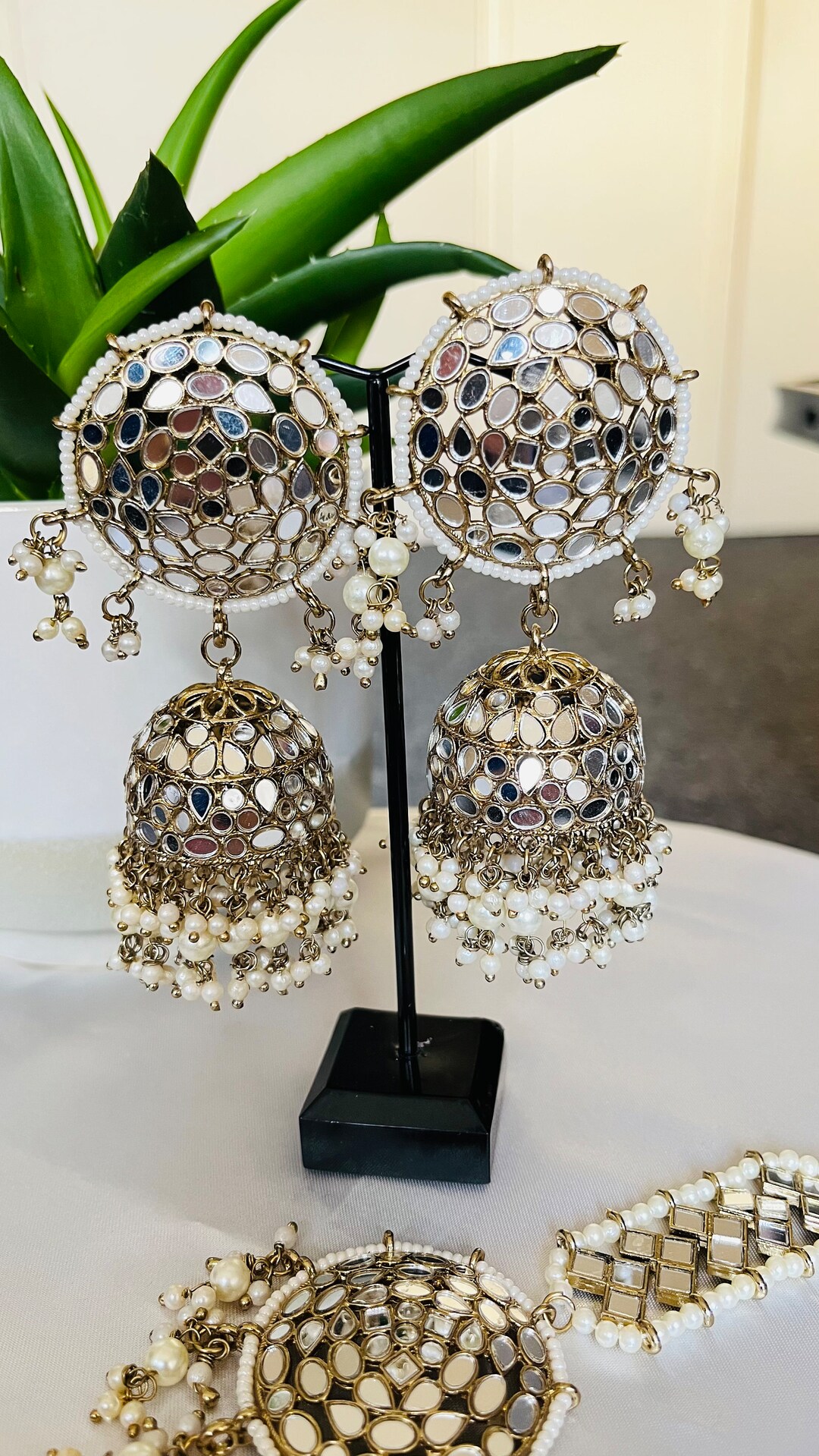 Mirror Jhumka Earrings Tikka Set: Indian Asian Jewelry - Etsy