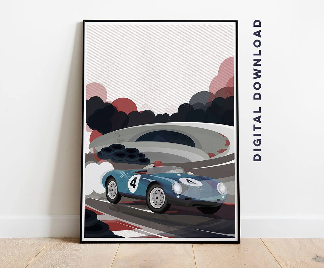 Porsche 550 Spyder Blue Digital Poster / Image Download Automotive Art ...