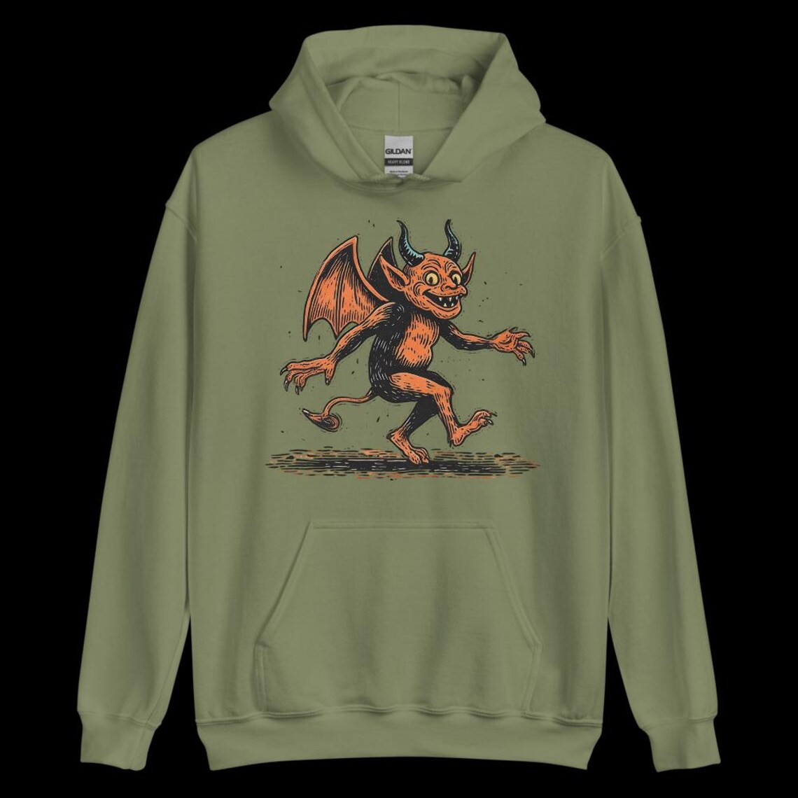 Vintage Halloween Hoodie – Little Red Devil Out for a Walk – Retro ...