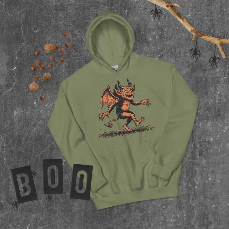 Vintage Halloween Hoodie – Little Red Devil Out for a Walk – Retro ...