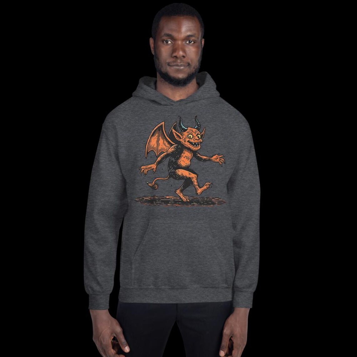 Vintage Halloween Hoodie – Little Red Devil Out for a Walk – Retro ...