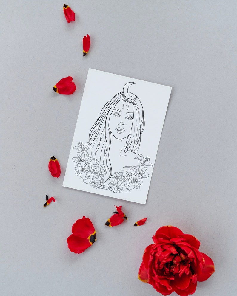 Moon Girl • Coloring Page for Adults • Printable • Instant Access - Etsy