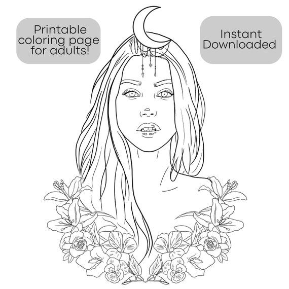 Moon Girl Coloring Page for Adults Printable Instant - Etsy