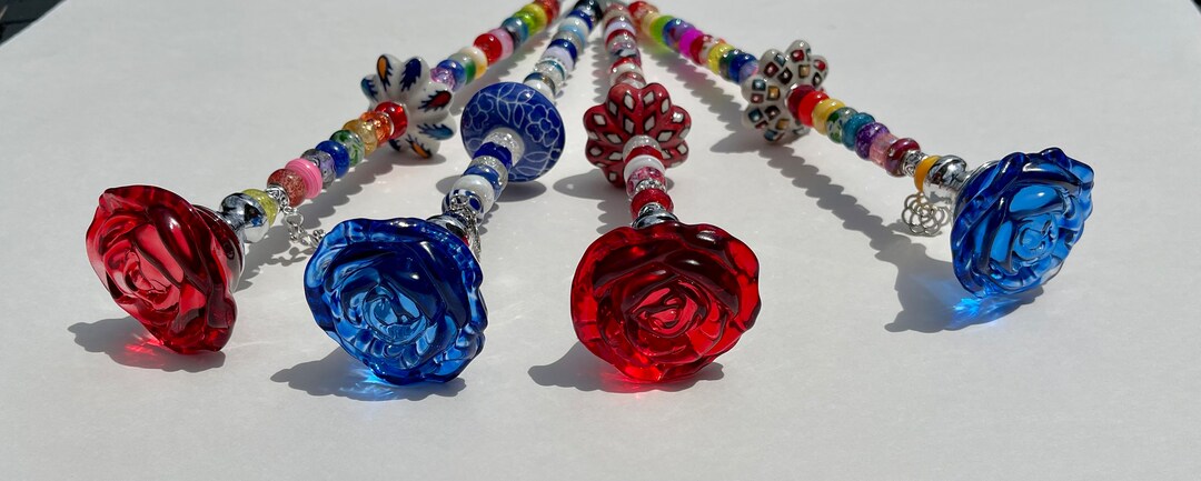 Jeweled Large Rose Garden Stake, Plant Stick, Rose Themed Fairy Garden ...