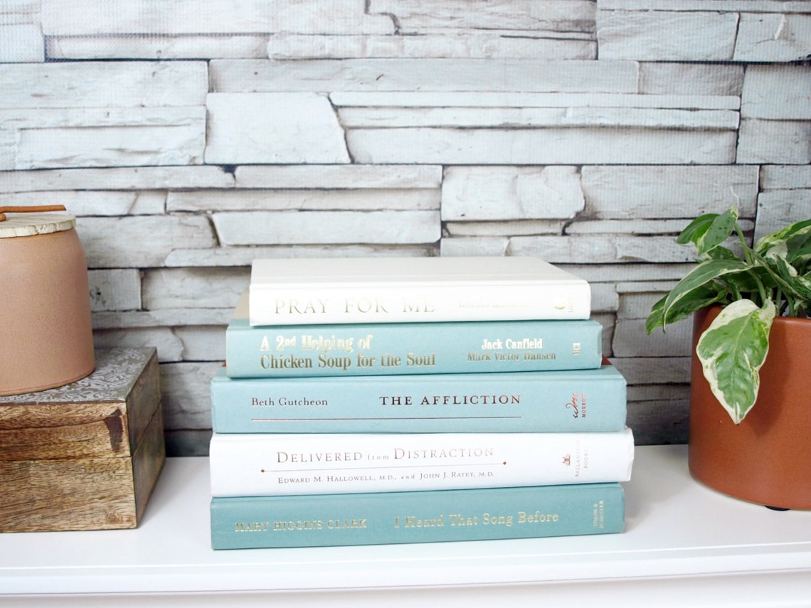 Turquoise & White Set of Hardcover Books for Home Decor Teal - Etsy