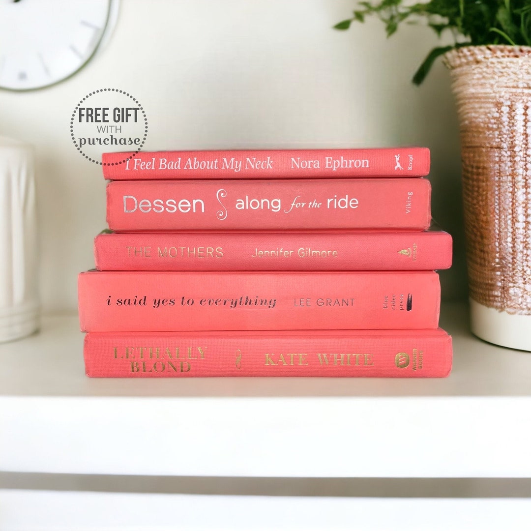 Coral / Salmon Pink Book Set, Accessories for Bookshelf, Colorful Home ...