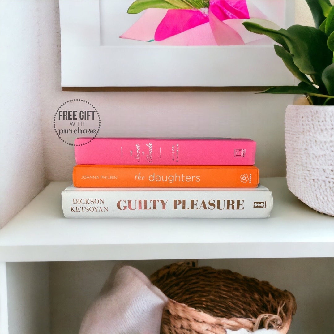 Bright Pink and Neon Orange Set of Books - Pink Room Bedroom Decor ...