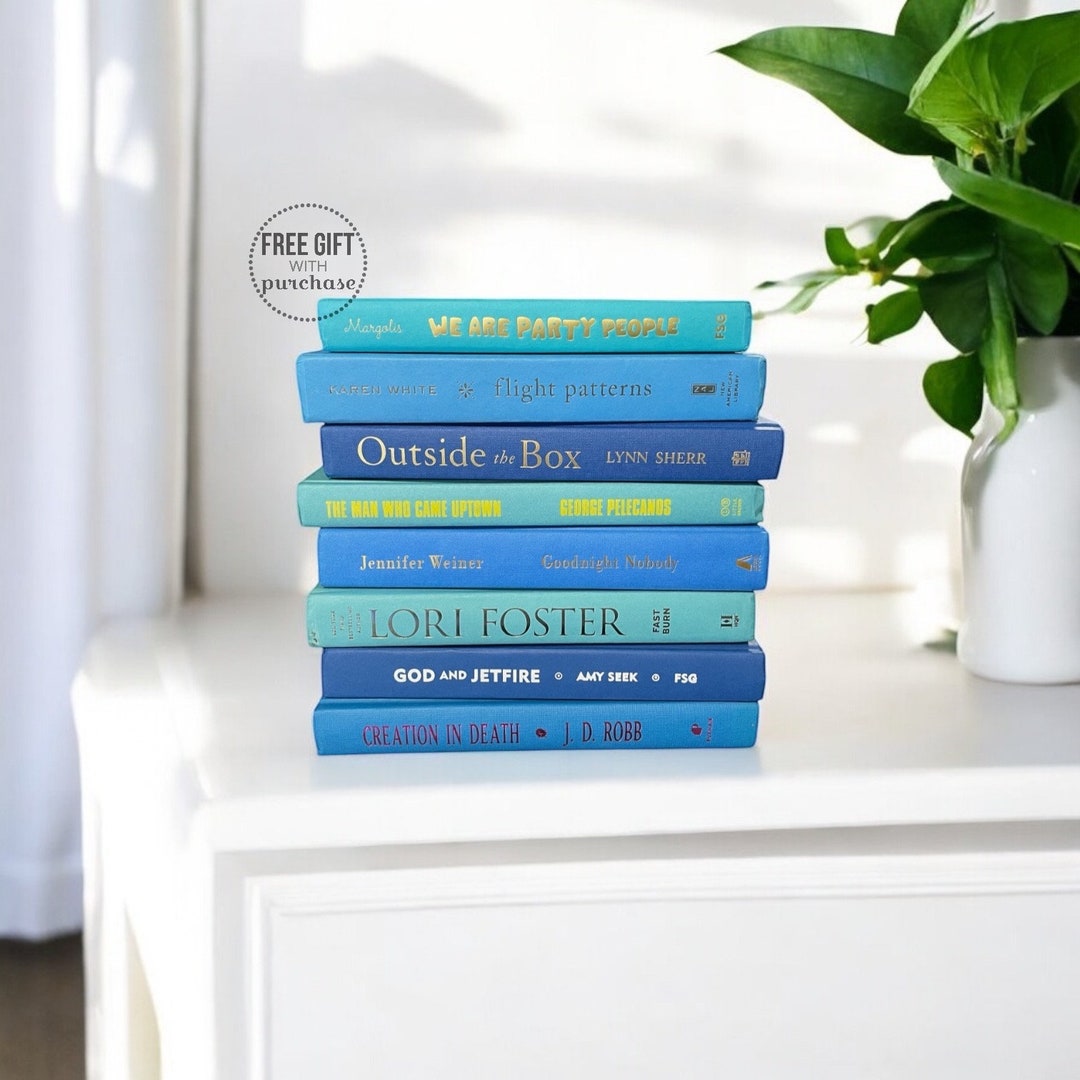 Bright Colored Blue Book Stack for Decor - Beach House Decor - Vacation ...