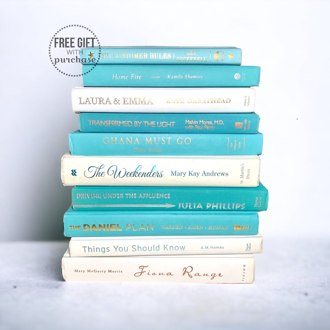 Aqua and White Book Collection by Color, Stacked Set of Colorful Home ...