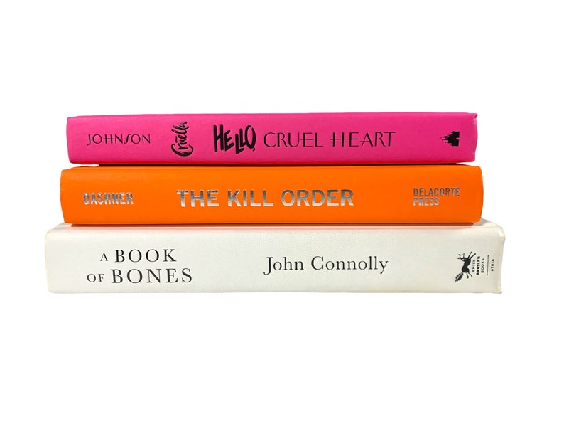 Bright Pink and Neon Orange Set of Books - Pink Room Bedroom Decor ...