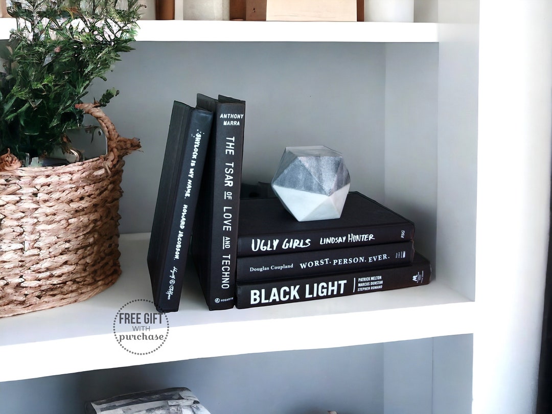 Black and White Book Stack Decor - Modern Books for Staging and Shelf ...