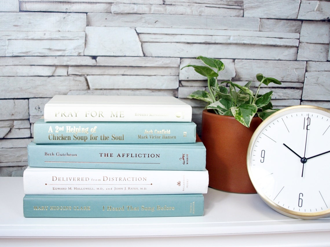 Turquoise & White Set of Hardcover Books for Home Decor Teal - Etsy