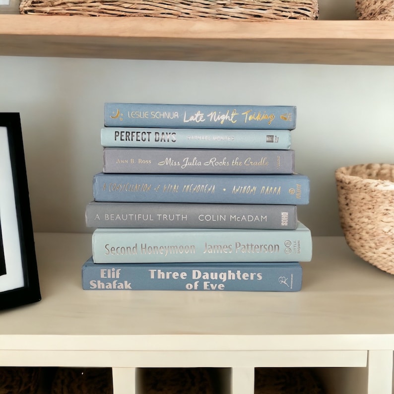 Stack of Blue Books for Modern Farmhouse Decor - Blue Home Accents for ...
