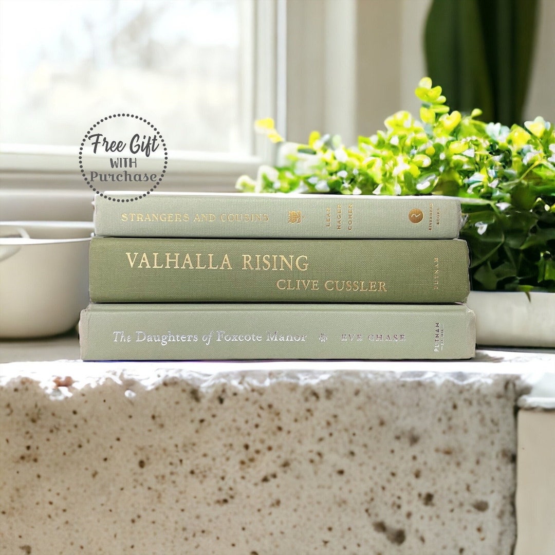 Sage Green Decor Books - Decorative Book Stack - Built in Bookcase ...