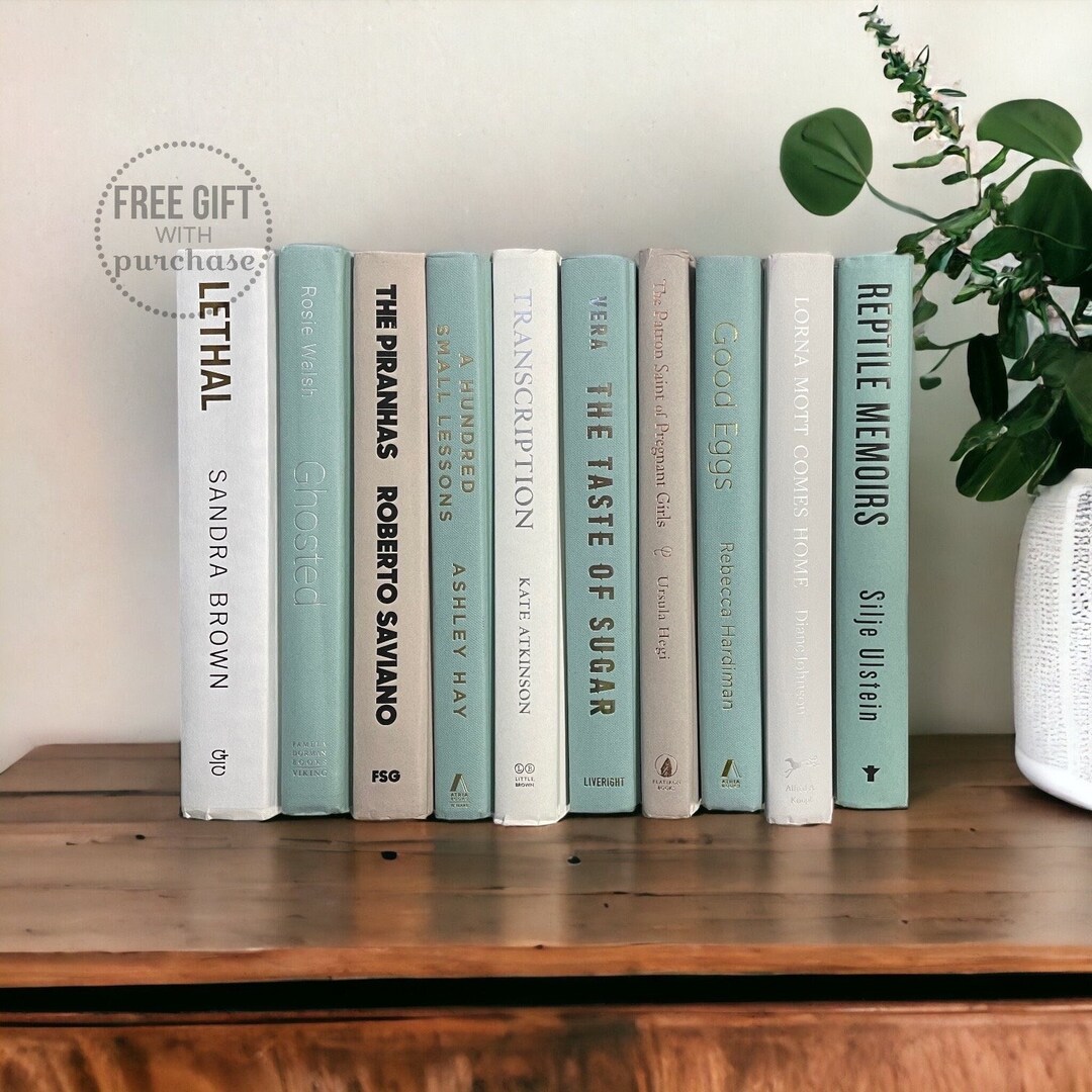 Home Decor, Mint Green & Neutral Book Stack of Decorative Books for ...