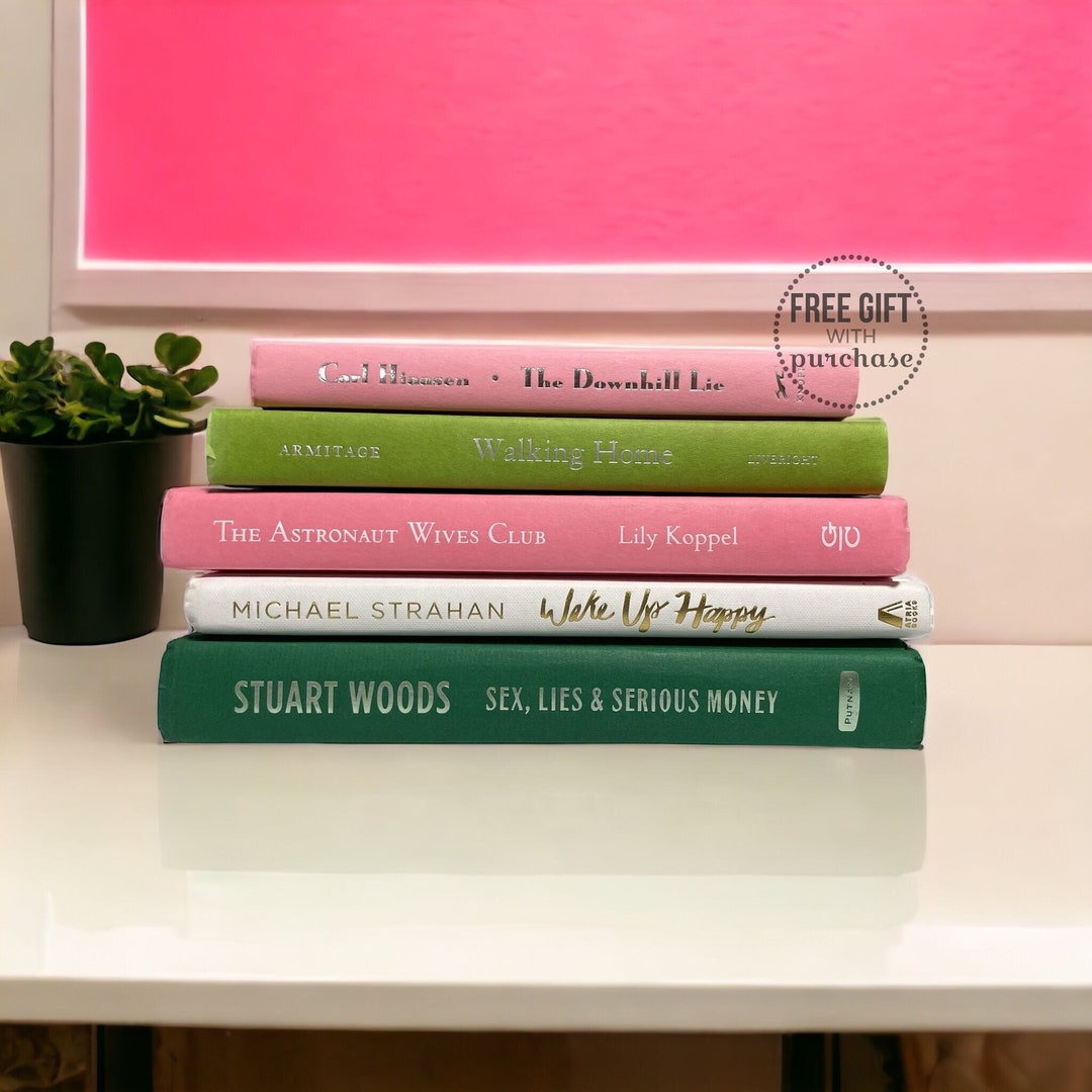 Pink Decor - Book Set for Shelf Decor - Green and Pink Home Decorating ...