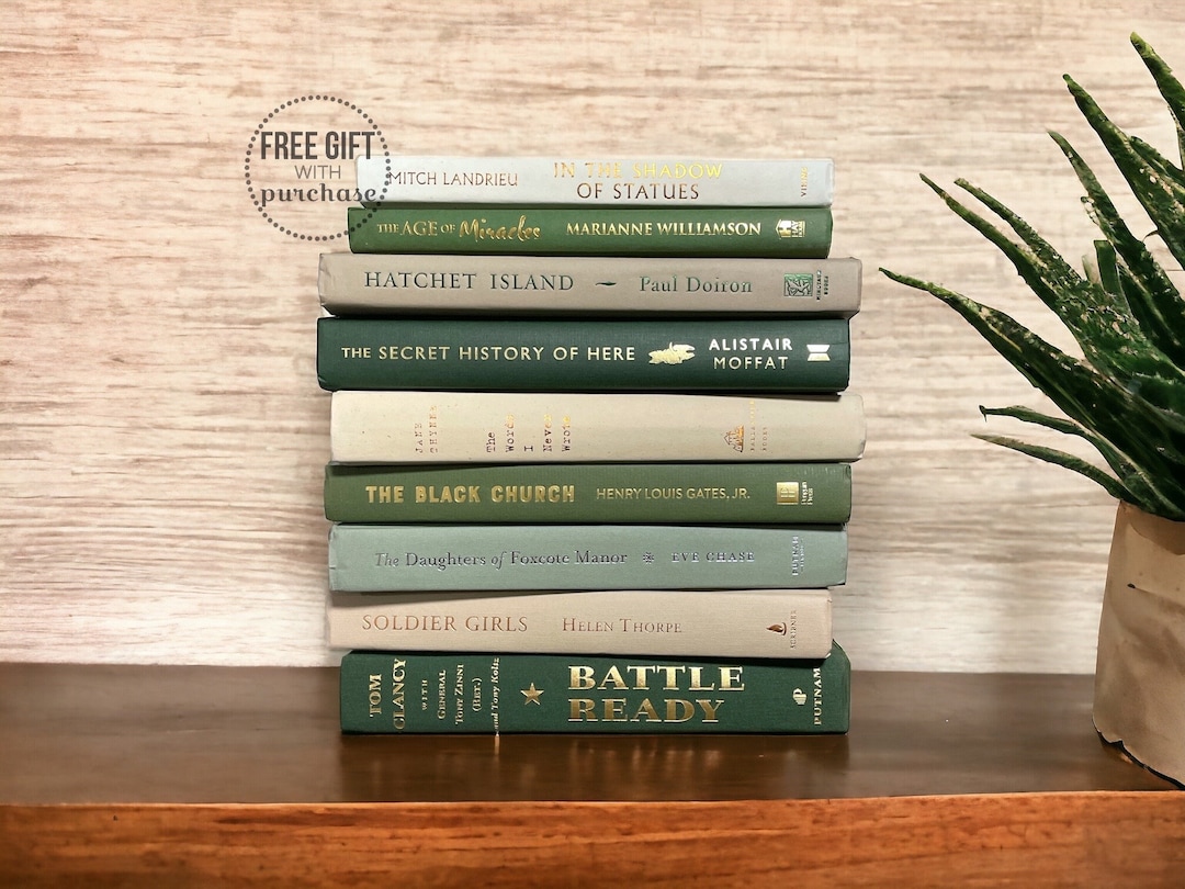 Olive Green Book Stack - Custom Book Bundle - Shelf Decor - Green ...
