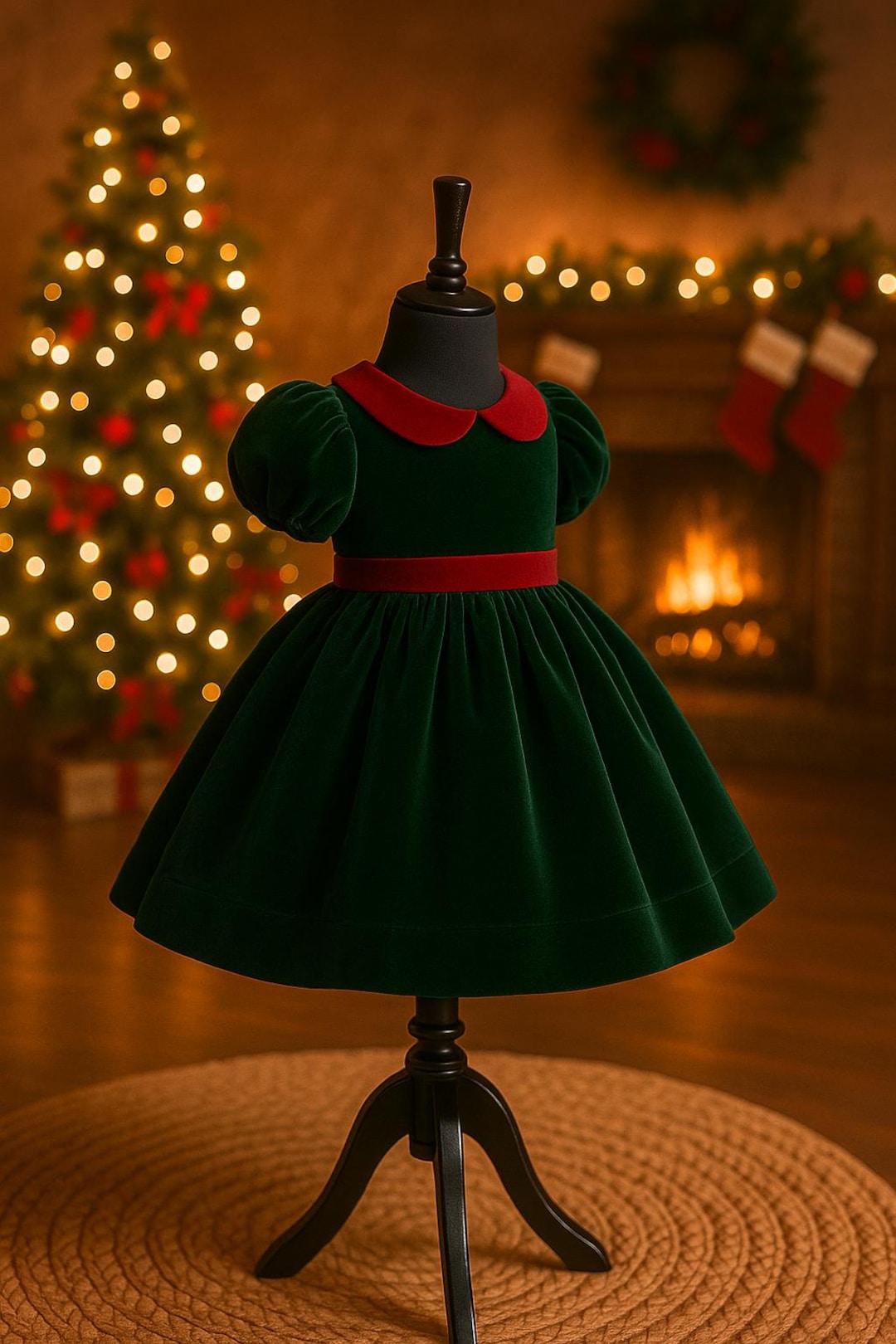 Green Christmas Dress for Girls, Holiday Party Outfit, Elegant Kids ...