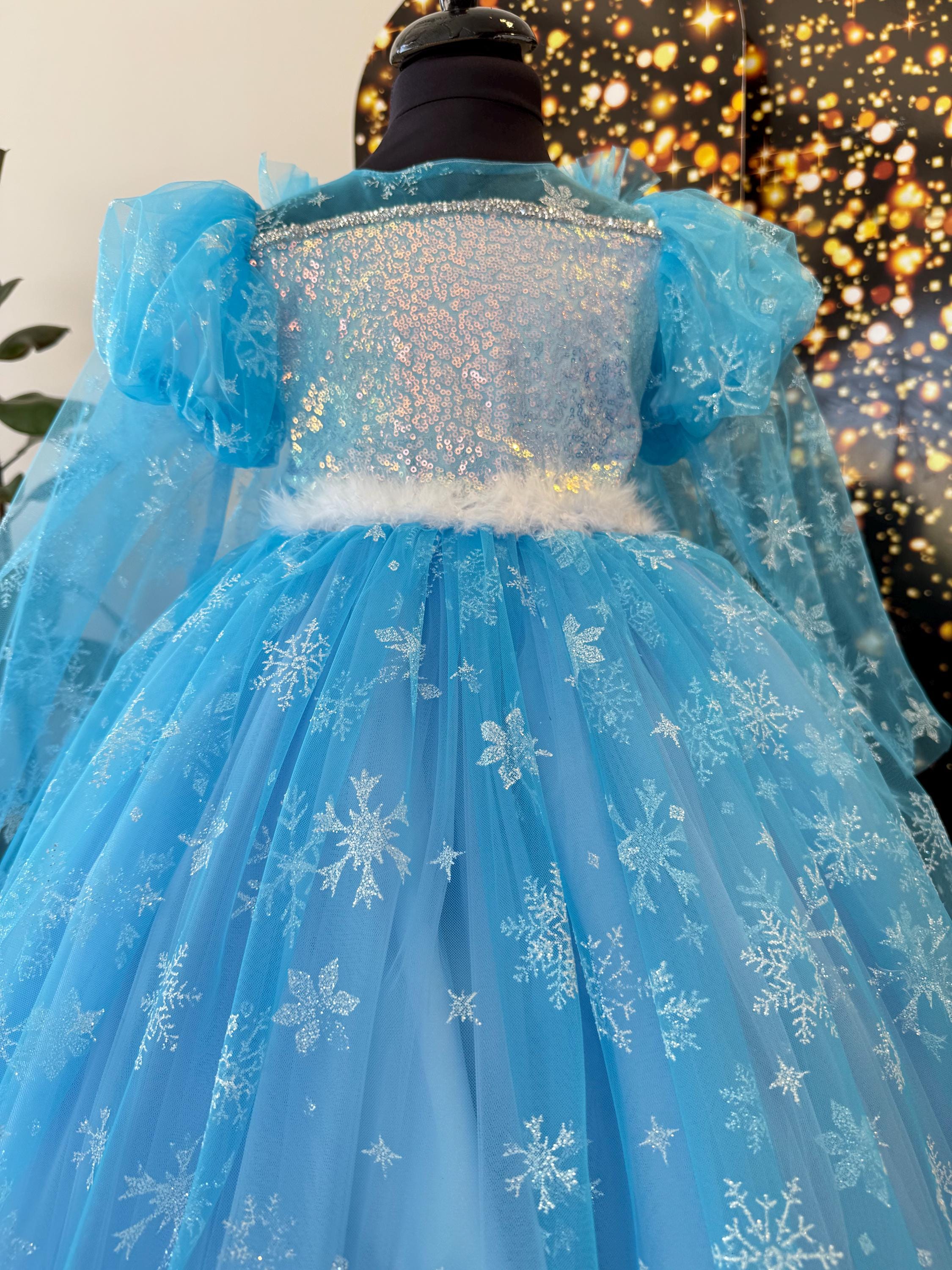 Frozen Elsa Inspired Blue Princess Dress: Tulle Gown With Feather Cape ...