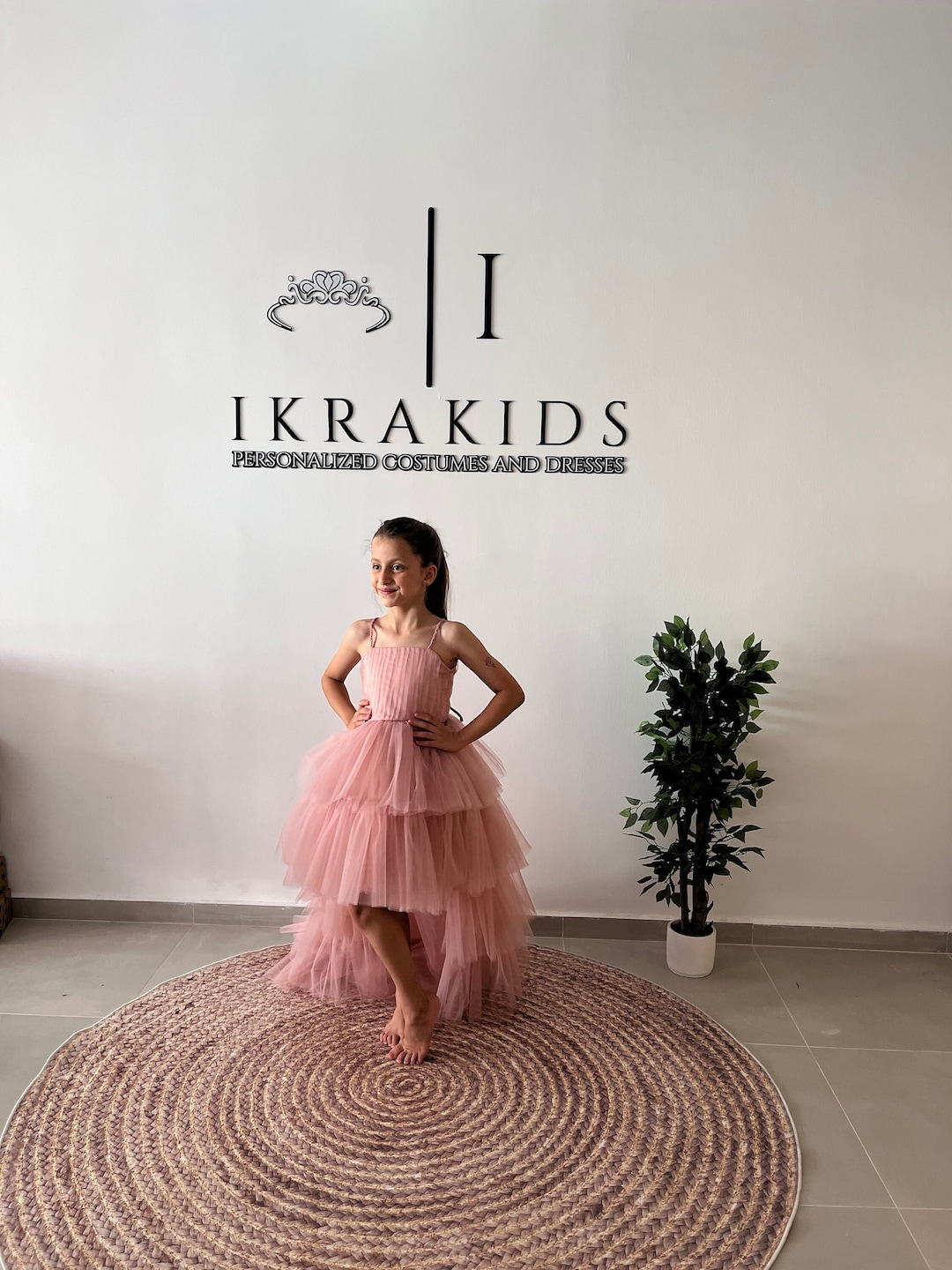 Powder Puffy Flower Girl Dress With Train, Wedding Baby Dress, Powder ...