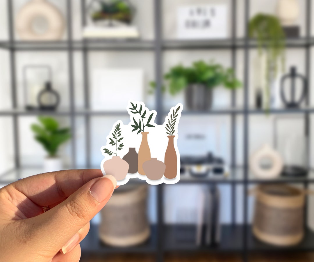 Boho Plants Sticker, Neutral Vases Waterproof Decal - Etsy