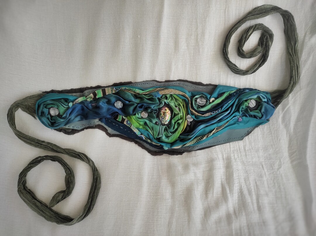 Abalone Shell Detailing Handmade Leather and Fabric Belt - Etsy