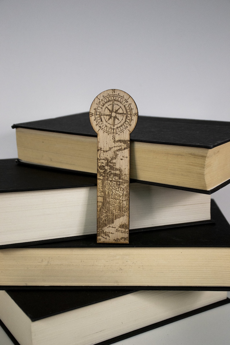 Ancient Map Wooden Bookmark With Vintage Compass - Etsy