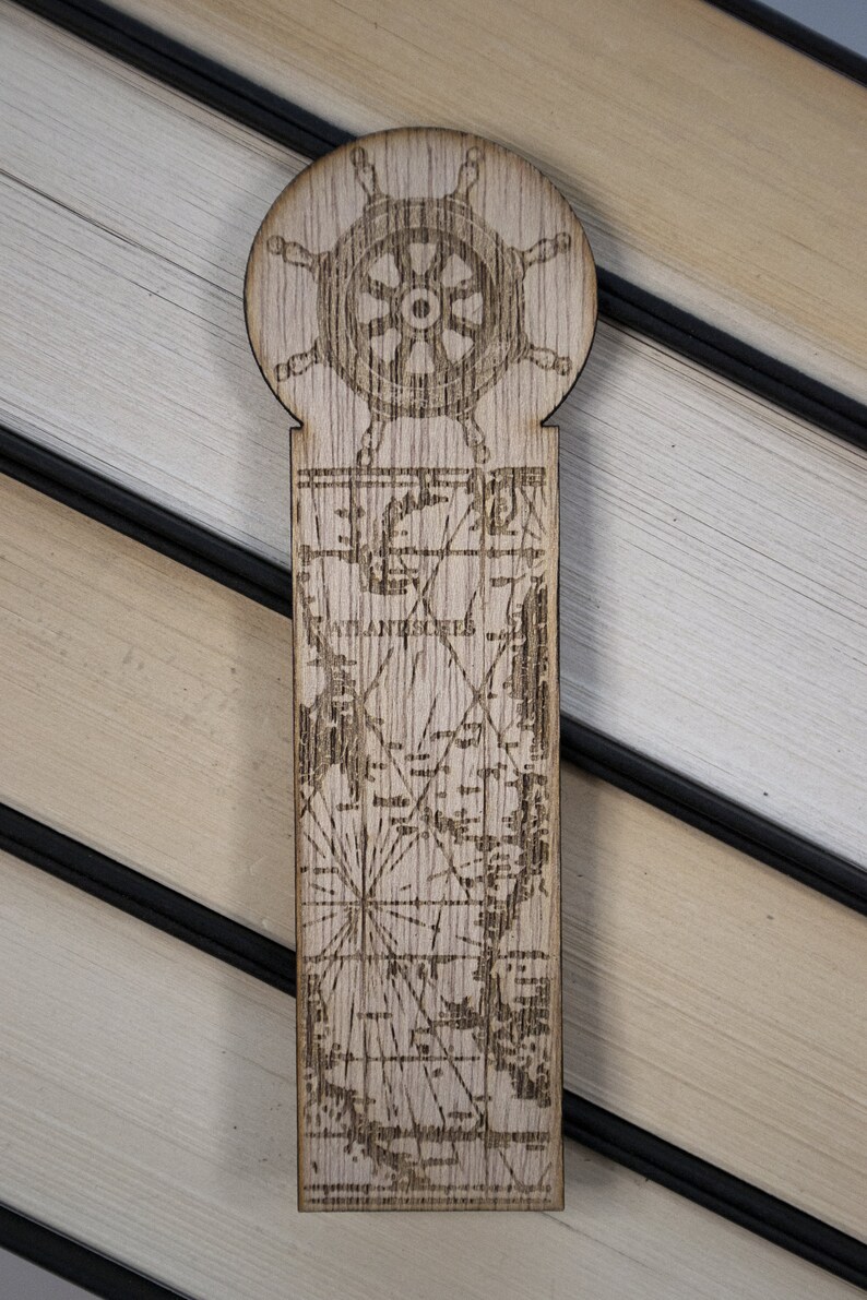 Ancient Map Wooden Bookmark With Ship Wheel Topper - Etsy