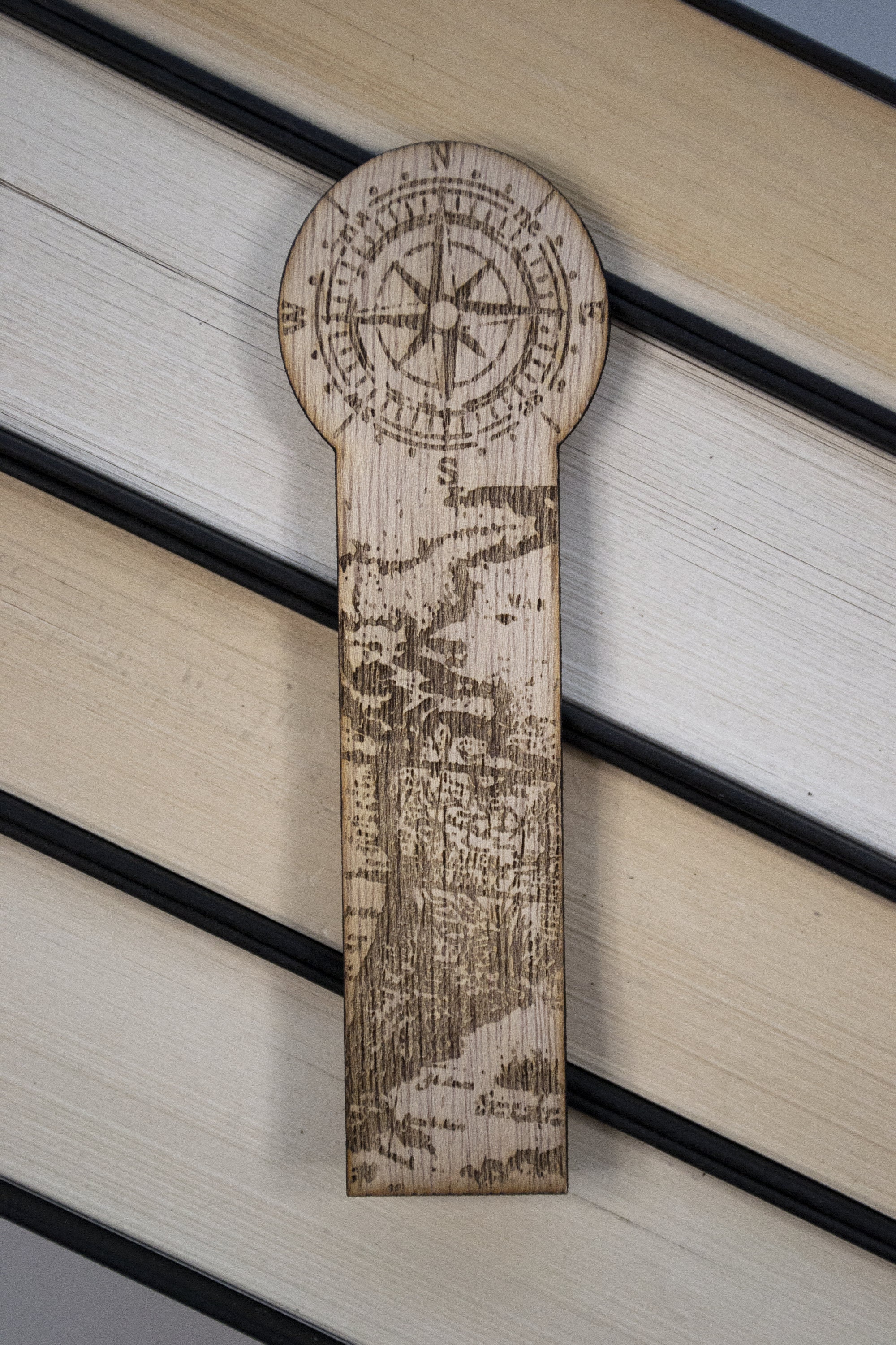 Ancient Map Wooden Bookmark With Vintage Compass - Etsy