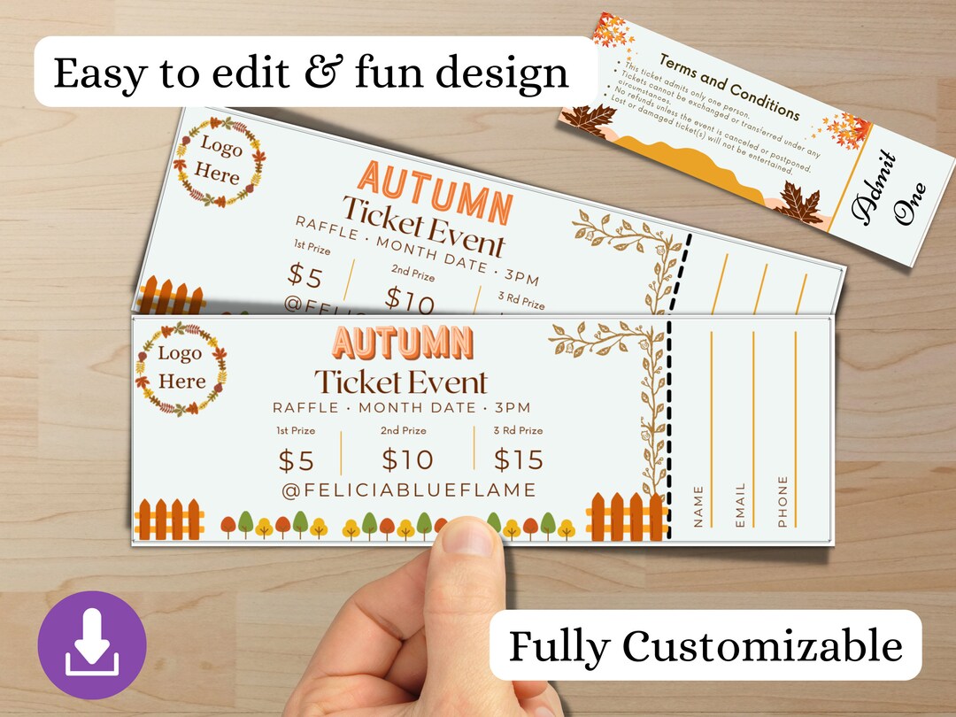 Autumn Raffle Ticket Template: Editable DIY Ticket (digital Download ...
