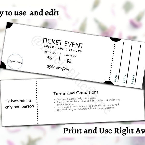 Ticket Template Black and White - Etsy