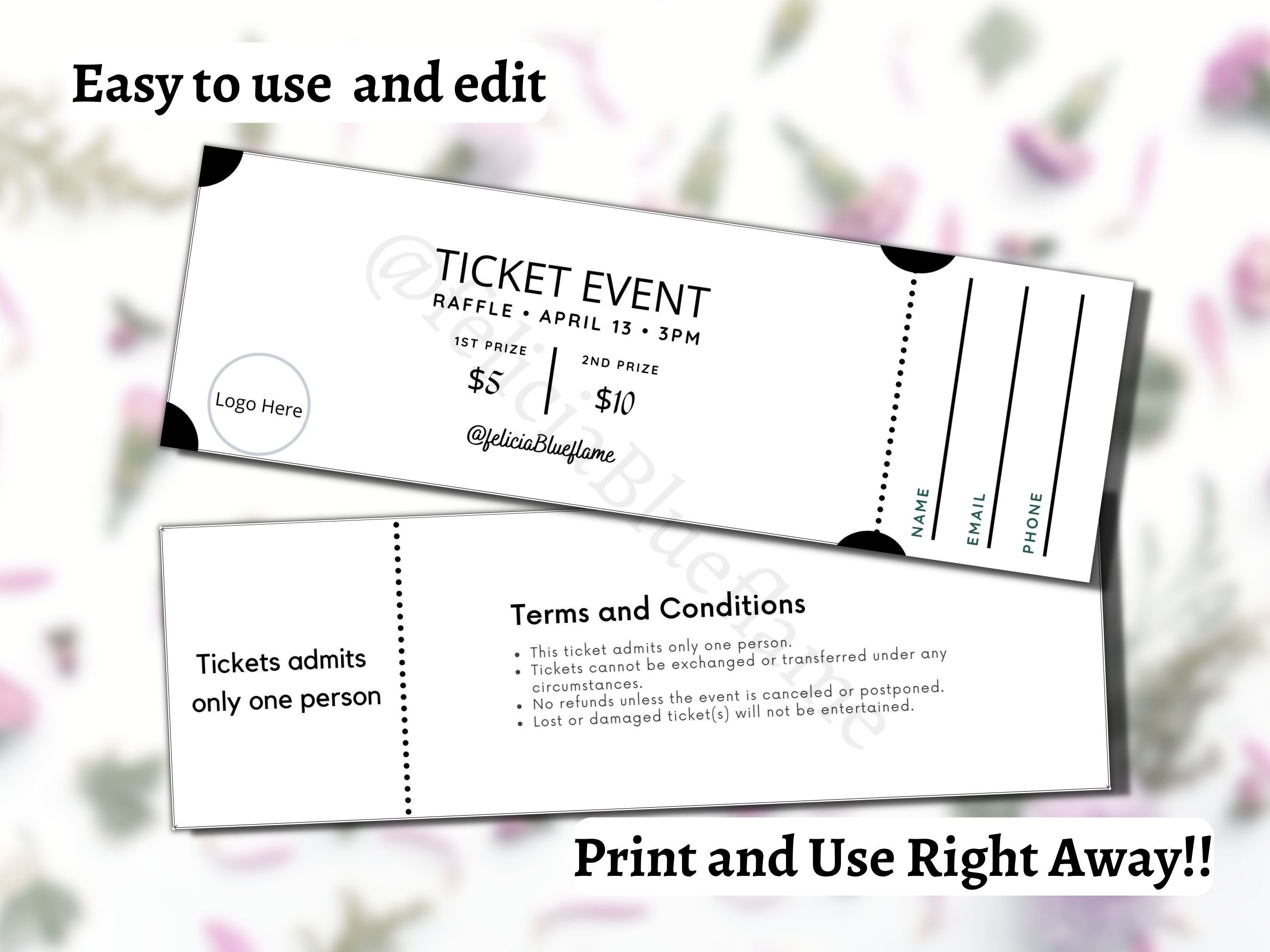 Black & White Raffle Ticket Template: DIY Editable Design (digital ...
