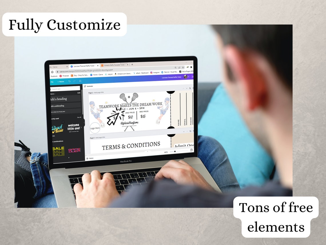 Lacrosse Ticket, Editable Raffle Template Ticket, Diy Ticket, Custom ...