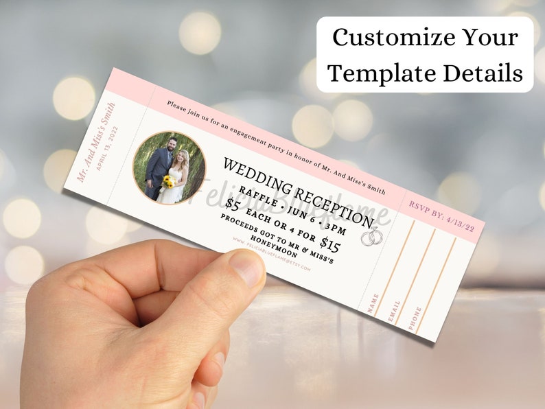 Pink Peach Wedding Raffle Ticket Template (editable in Canva) - Etsy