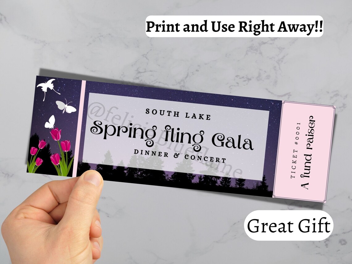 Purple and Black Ticket, Fundraiser Ticket Template, Spring Fling Gala ...