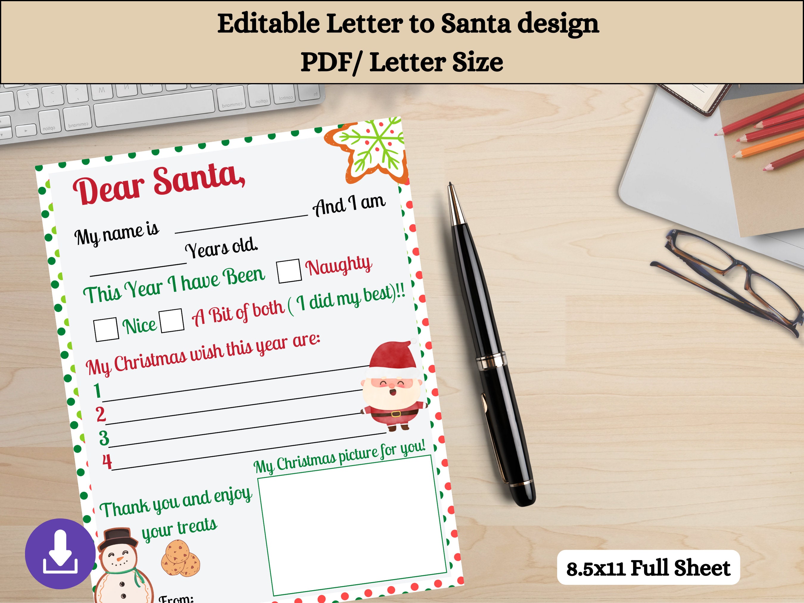 Letter to Santa Printable / Kids Letter to Santa / Santa - Etsy