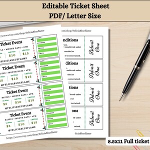 Black, White and Green Ticket, Blank Editable Raffle Template Ticket ...