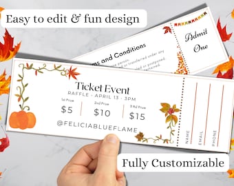 Autumn Raffle Ticket Template: Editable DIY Ticket (digital Download ...