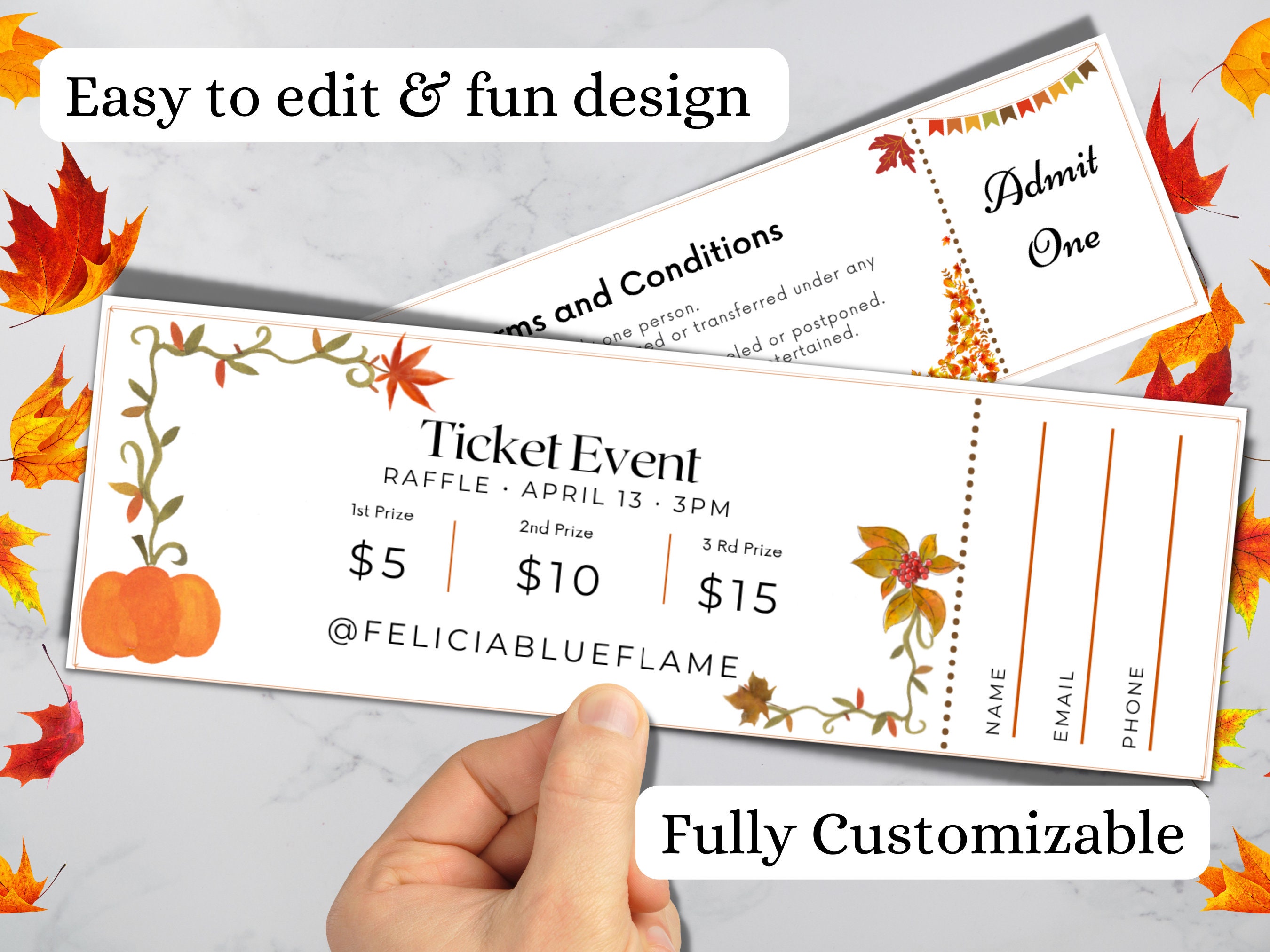 Fall Ticket, Printable Raffle, Editable Raffle Template Ticket, Diy ...