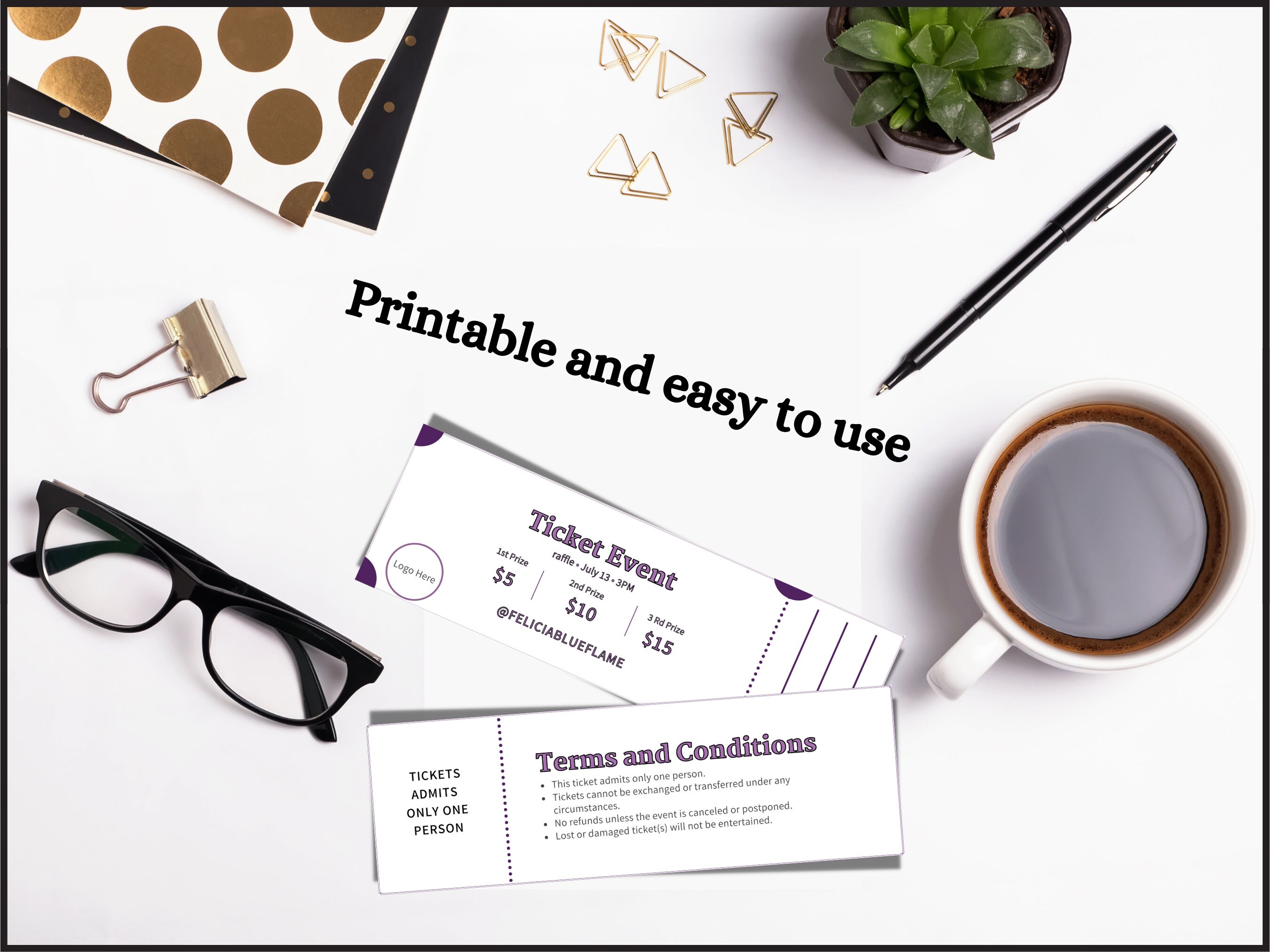 Indigo Ticket, Blank Editable Raffle Template Ticket, Diy Ticket ...