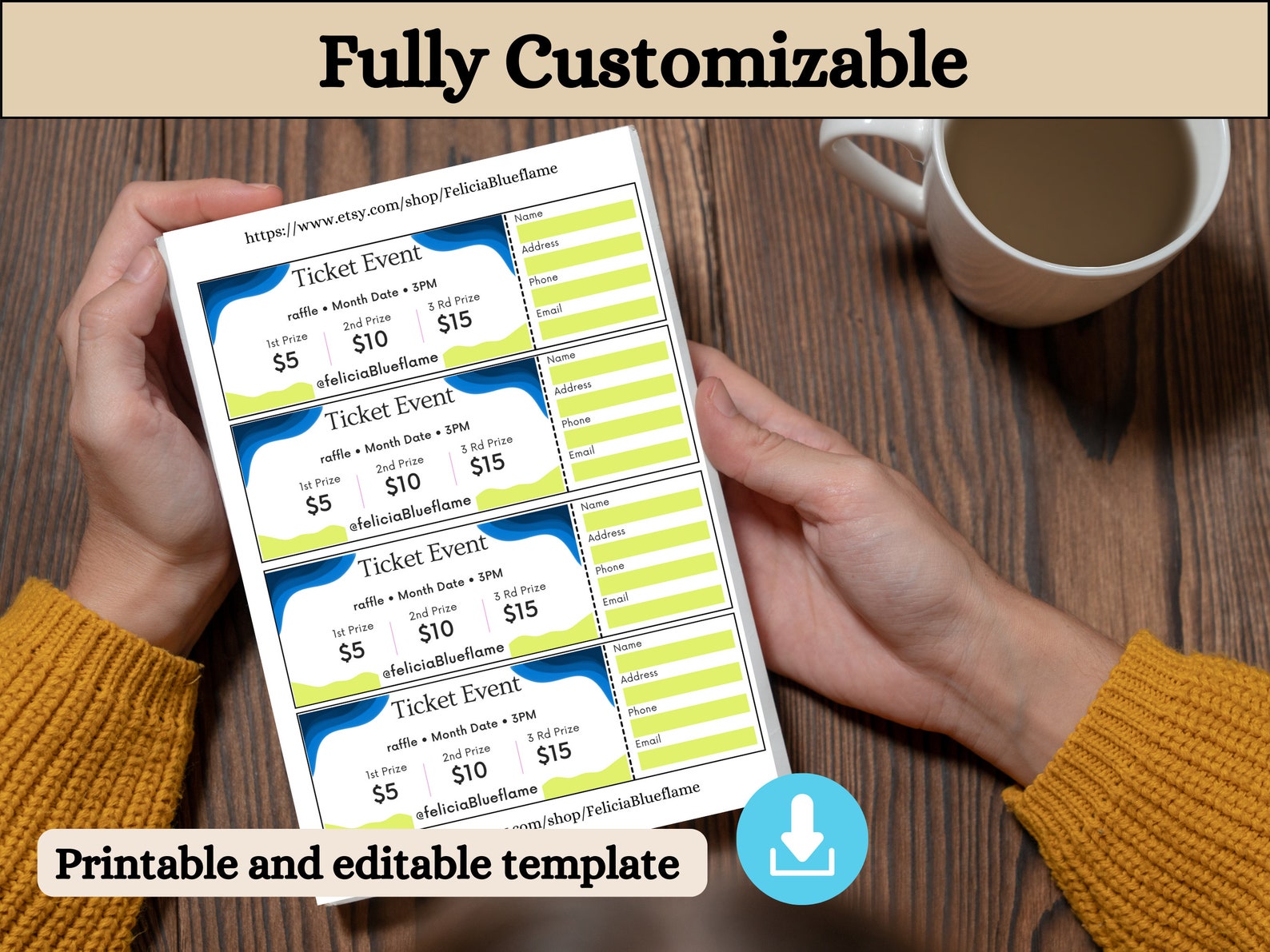 Popsicle Blue Ticket, Blank Editable Raffle Template Ticket, Diy Ticket ...