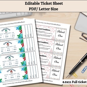 Green and Blue Ticket, Printable Raffle, Editable Template Ticket, Diy ...