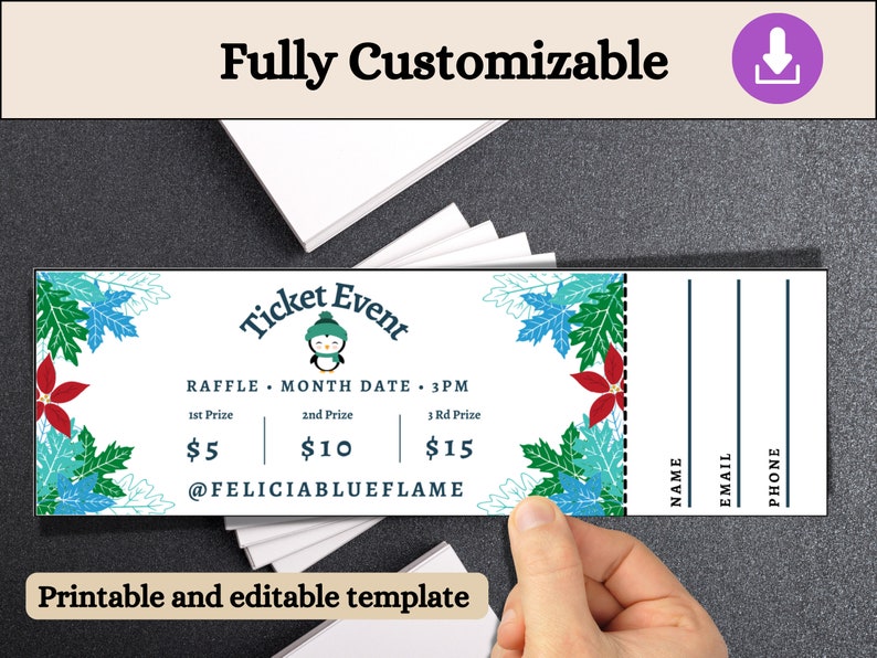 Green and Blue Ticket, Printable Raffle, Editable Template Ticket, Diy ...