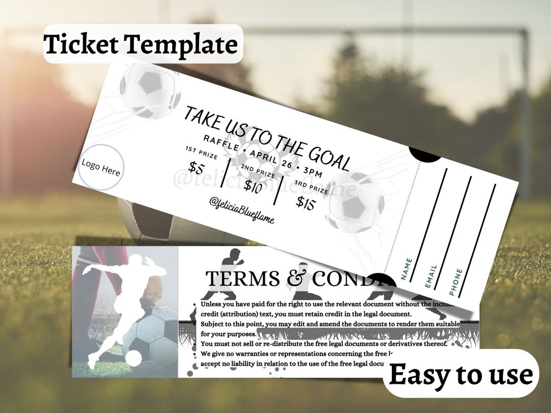 Soccer Ticket, Editable Raffle Template Ticket, Diy Ticket, Custom ...