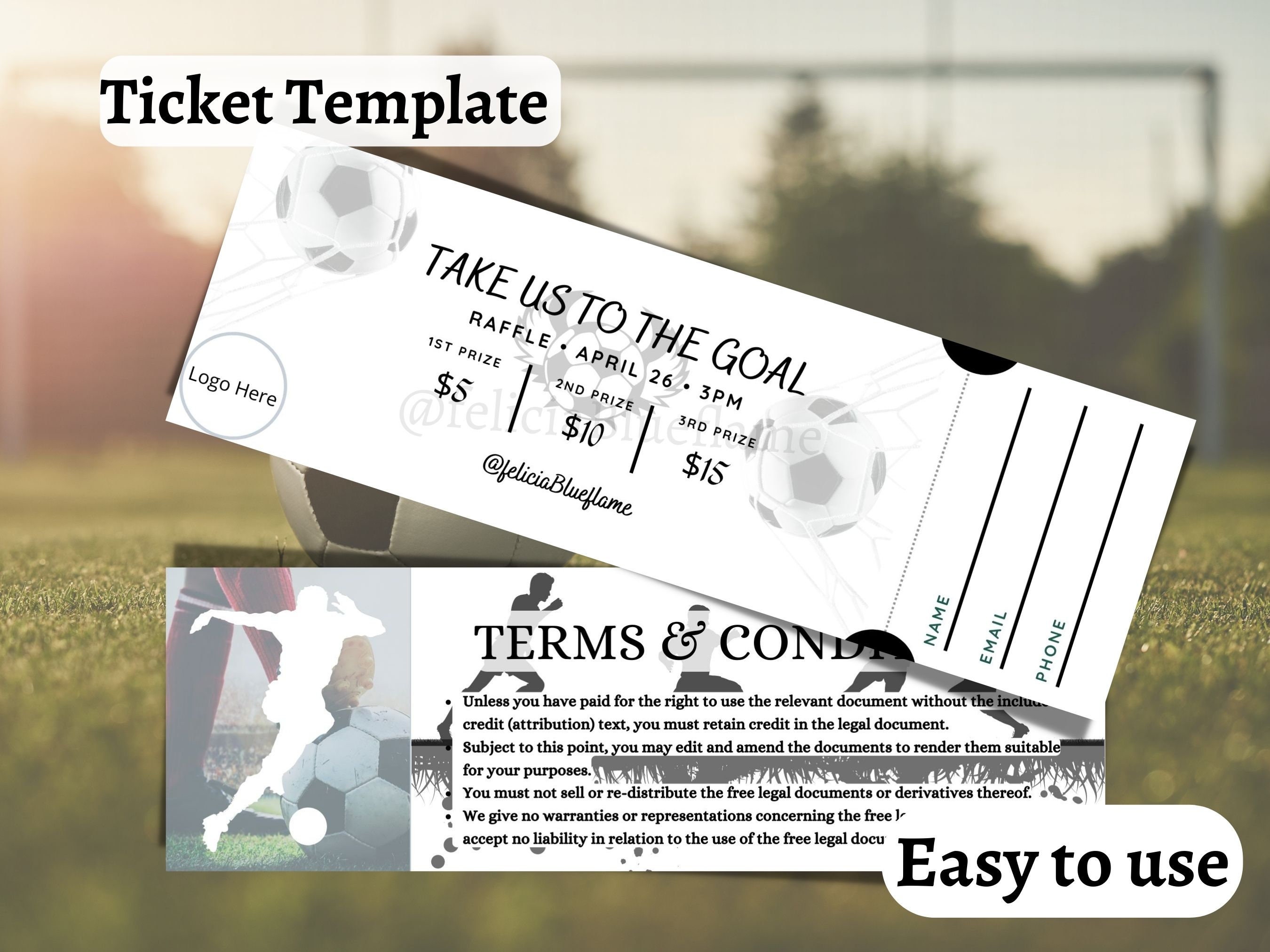 Soccer Ticket, Editable Raffle Template Ticket, Diy Ticket, Custom ...